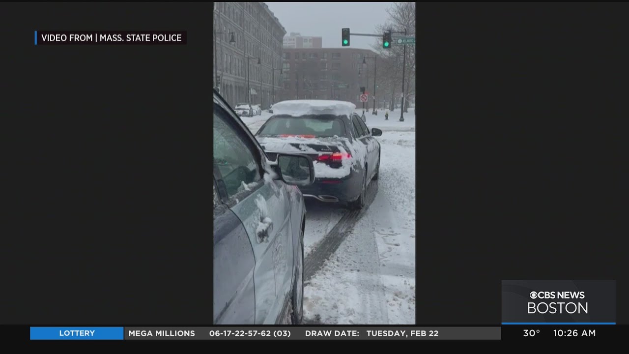 State Police Stop Boston Driver With Snow-Covered Roof - YouTube