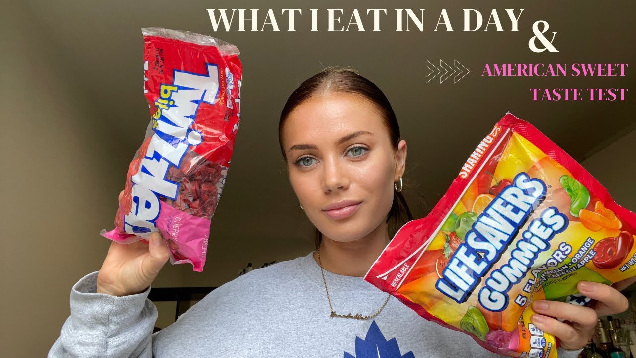 WHAT I EAT IN A DAY & AMERICAN SWEET TASTE TEST - YouTube