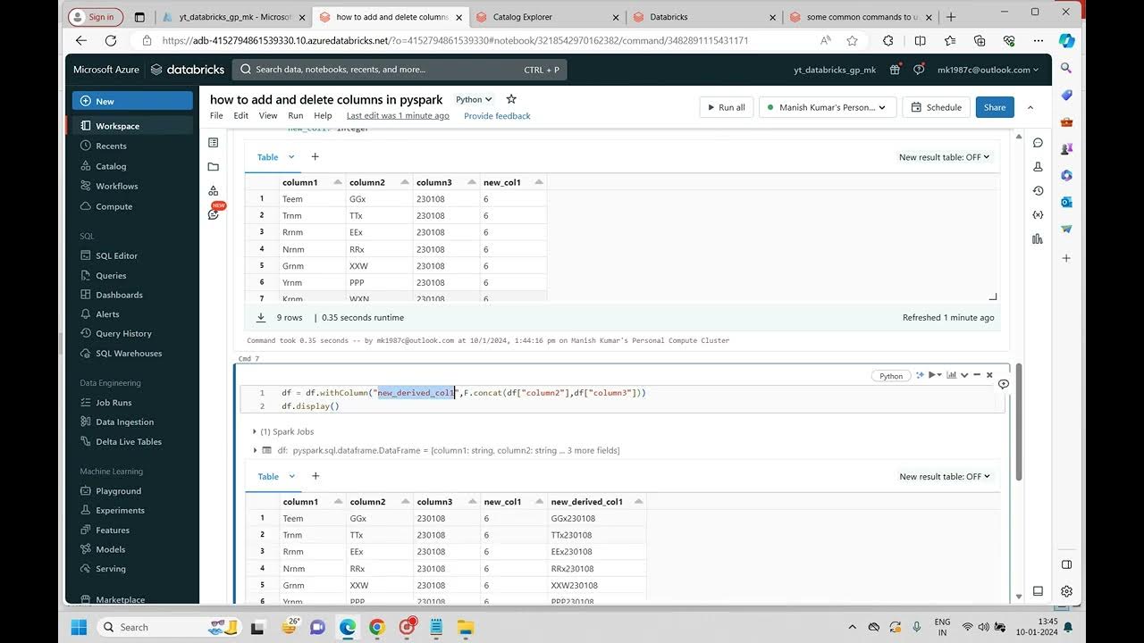 Add And Delete Columns In Pyspark Dataframe Youtube