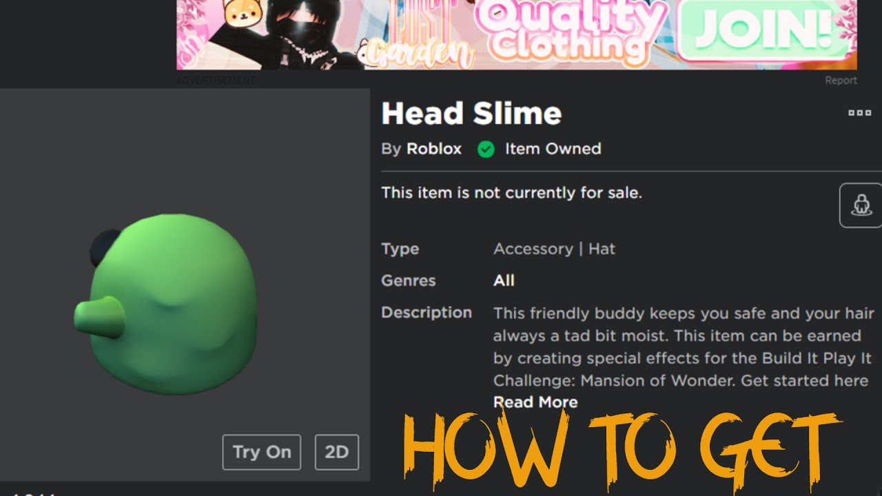 FREE ACCESSORY! HOW TO GET Head Slime! (ROBLOX MANSION OF WONDER EVENT ...