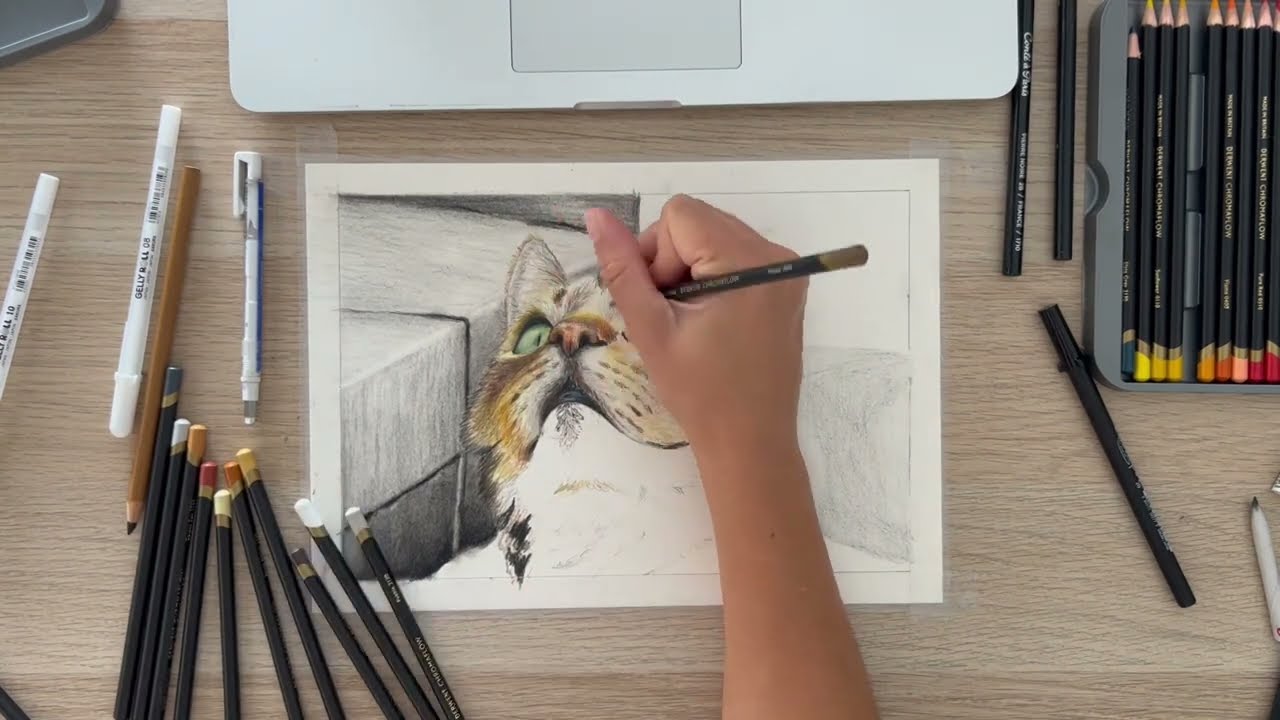 Dessin réaliste d'un chat avec les crayons Chromaflow - YouTube