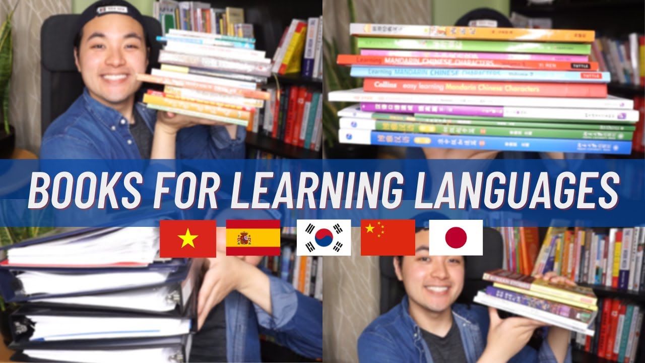 my books for learning 5 languages (language bookshelf tour!) - YouTube