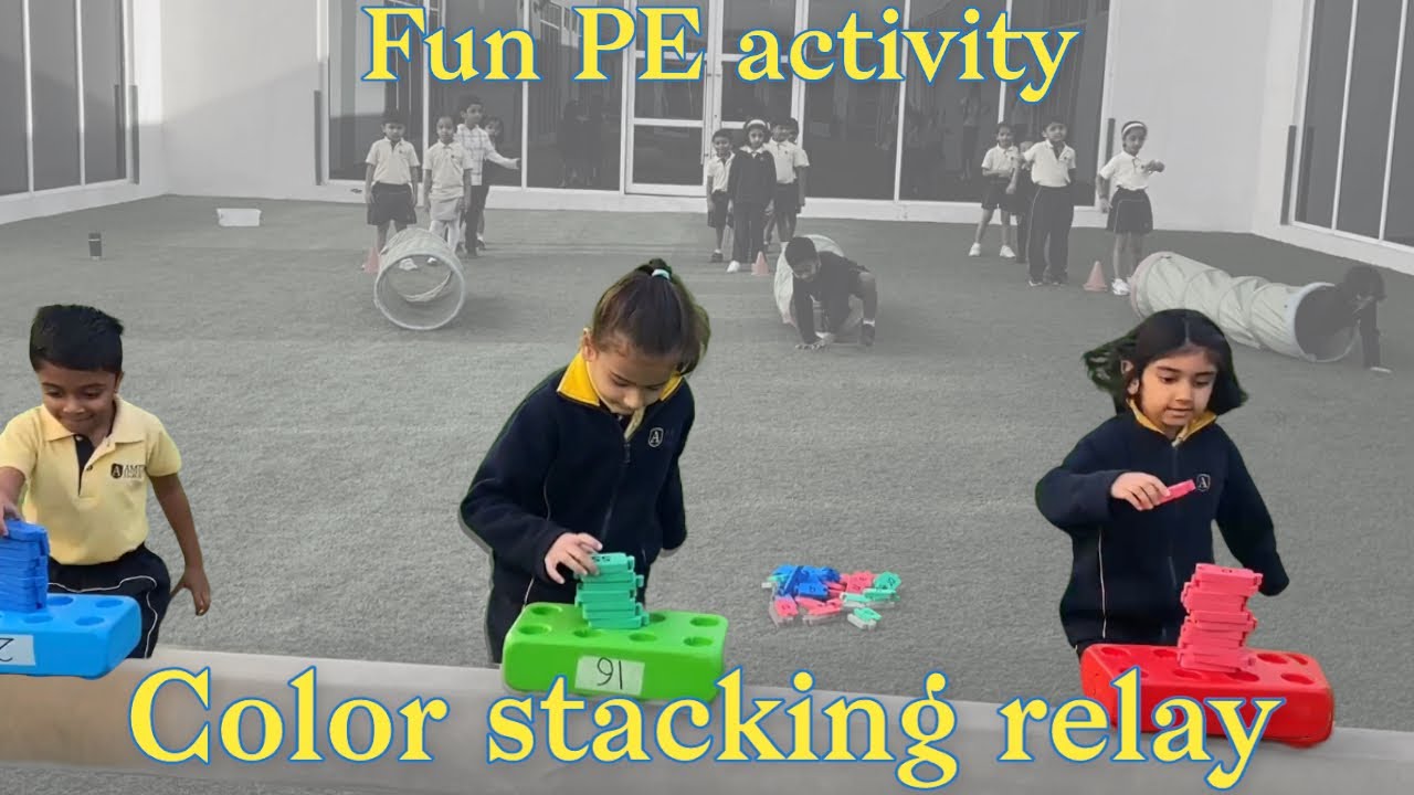 Fun PE activity - Tower building relay || color stacking relay ...