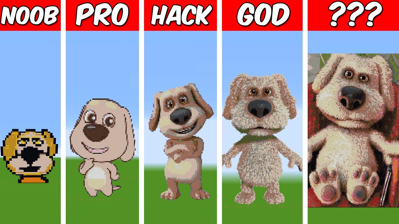 TALKING BEN Pixel Art Build in Minecraft ! Noob vs Pro vs Hacker vs God - Minecraft Animation ...