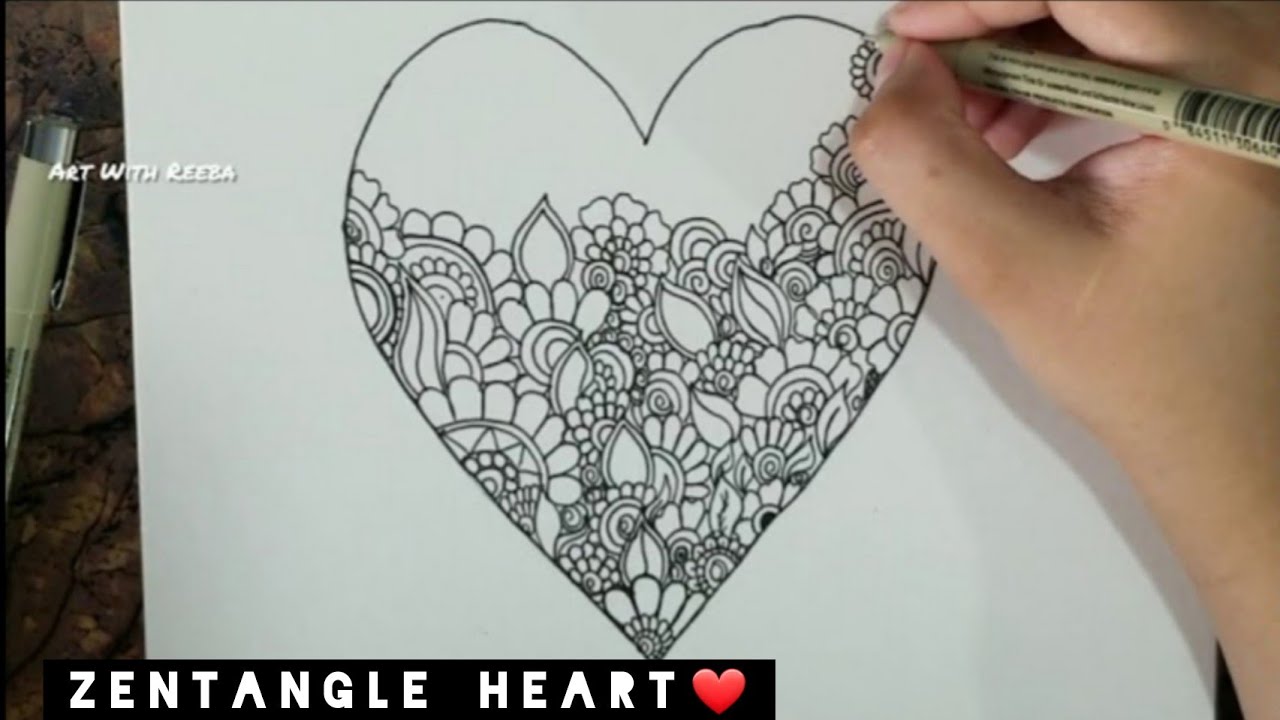 Zentangle Art||Zentangle Art Heart||How to draw a Zentangle heart easy ...