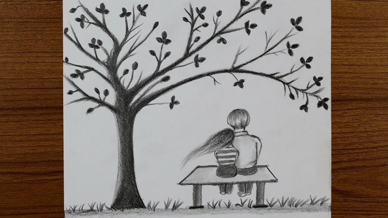 Couple drawing Under the tree | How to draw couple with pencil step by ...