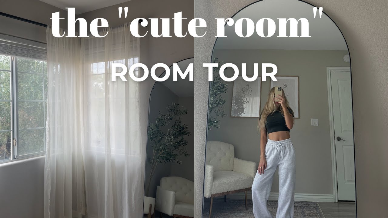 blogger office room tour | neutral, girly room - YouTube