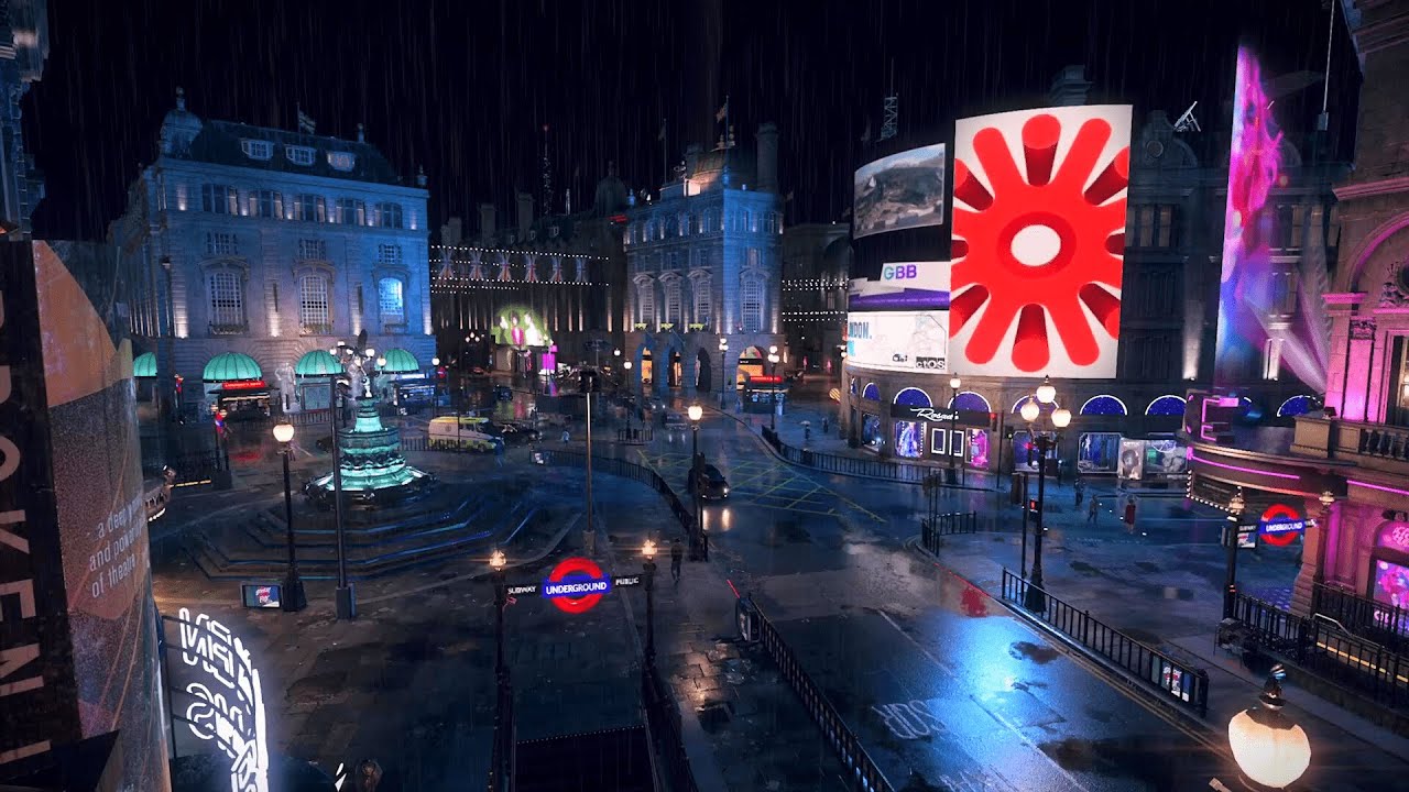 Piccadilly Circus Night After Rain Ambience Watch Dogs Legion - YouTube