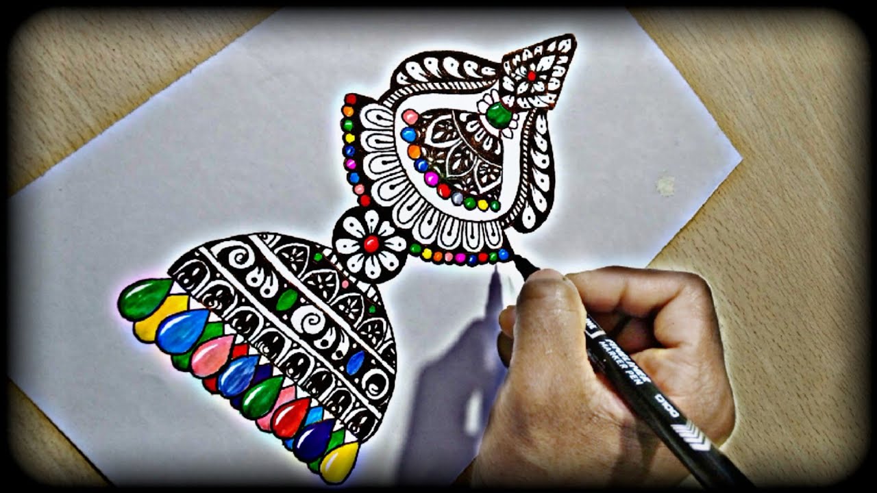 How to draw jewellery art | Drawing {Jhumka} easy earrings design ...