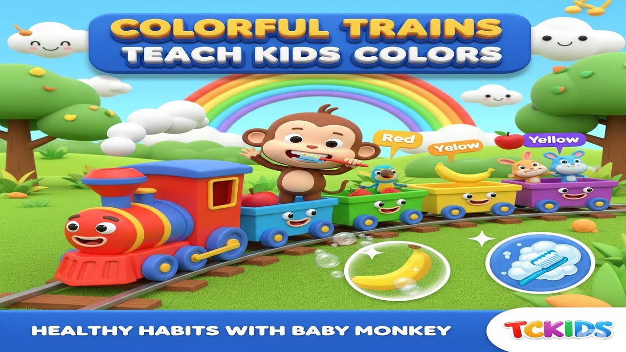 Colorful Trains Teach Kids Colors Healthy Habits with Baby Monkey 🐵 ...