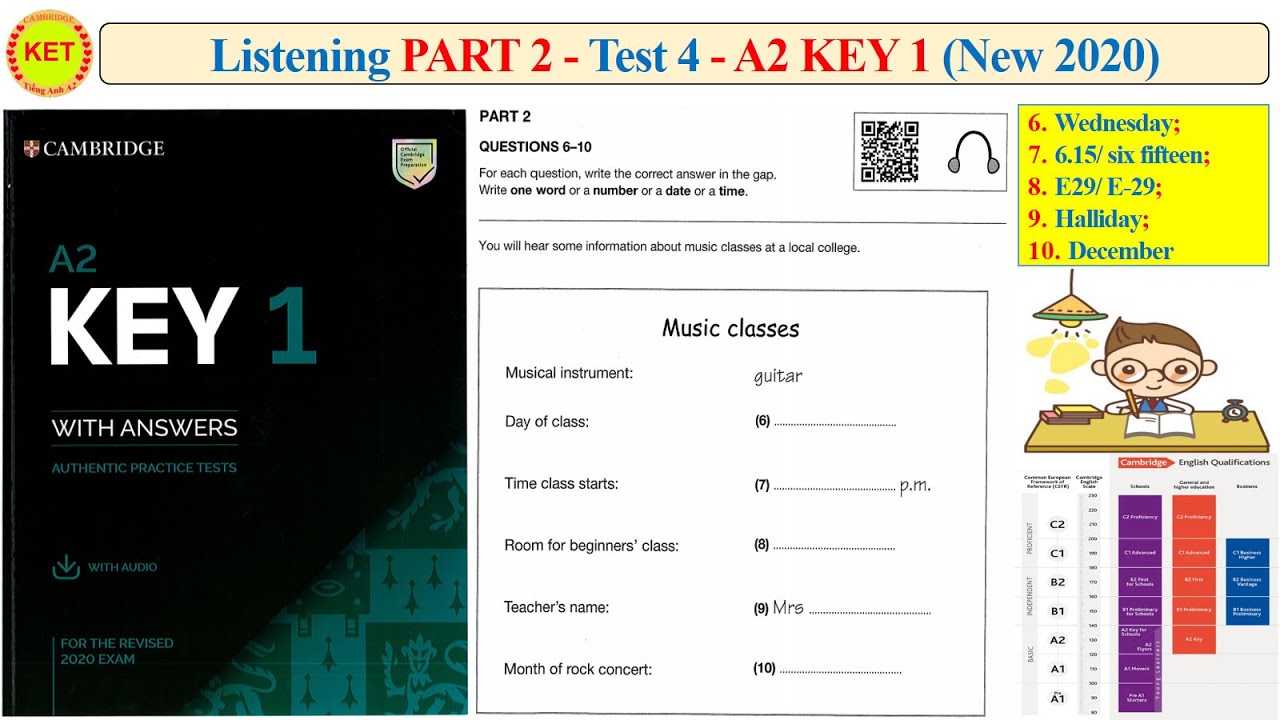A2 KEY 1 - Listening Part 2 - Test 4 (Transcript + Key) - YouTube