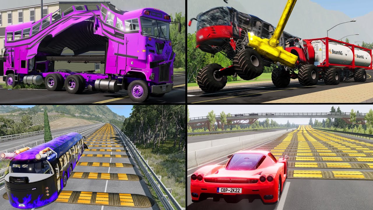 Cars vs Loops, 100 Speedbumps, Hammers, Ramp, Spinner, Bridges ...