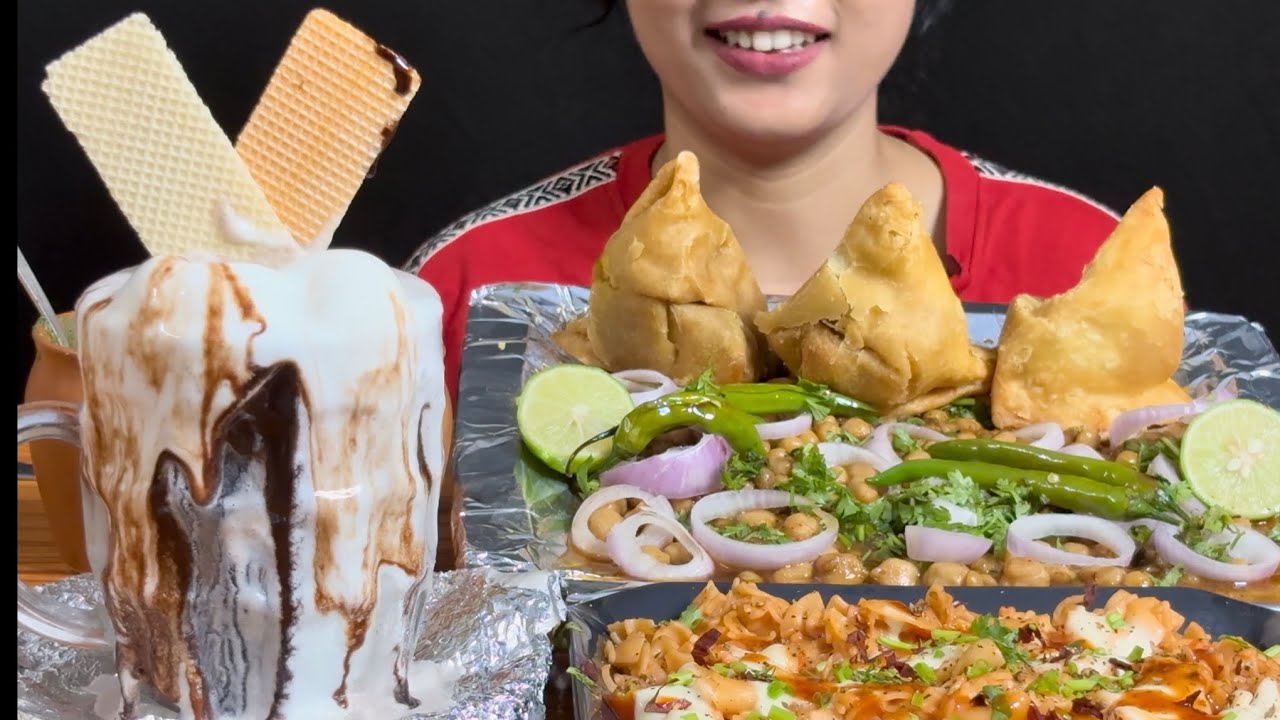 EATING 😍SAMOSA, PASTA, CHOCOLATE SHAKE WITH ICE CREAM | ASMR MUKBANG ...
