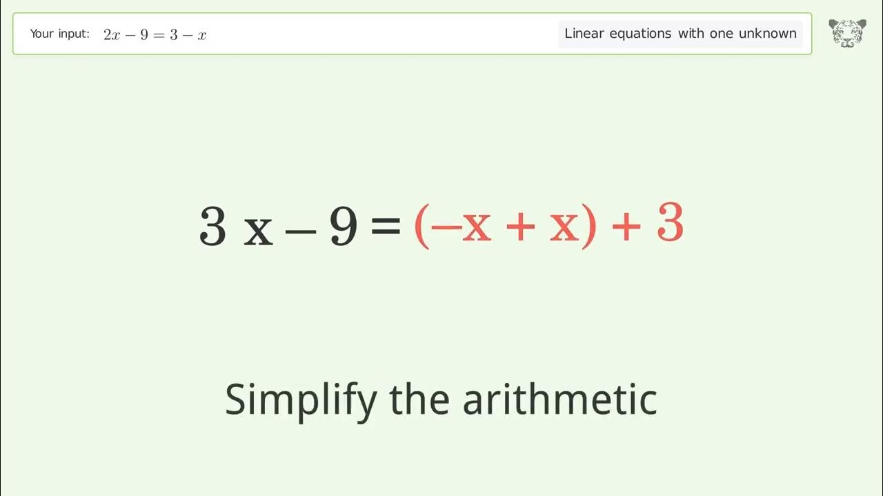 Solve 2x-9=3-x: Linear Equation Video Solution | Tiger Algebra - YouTube