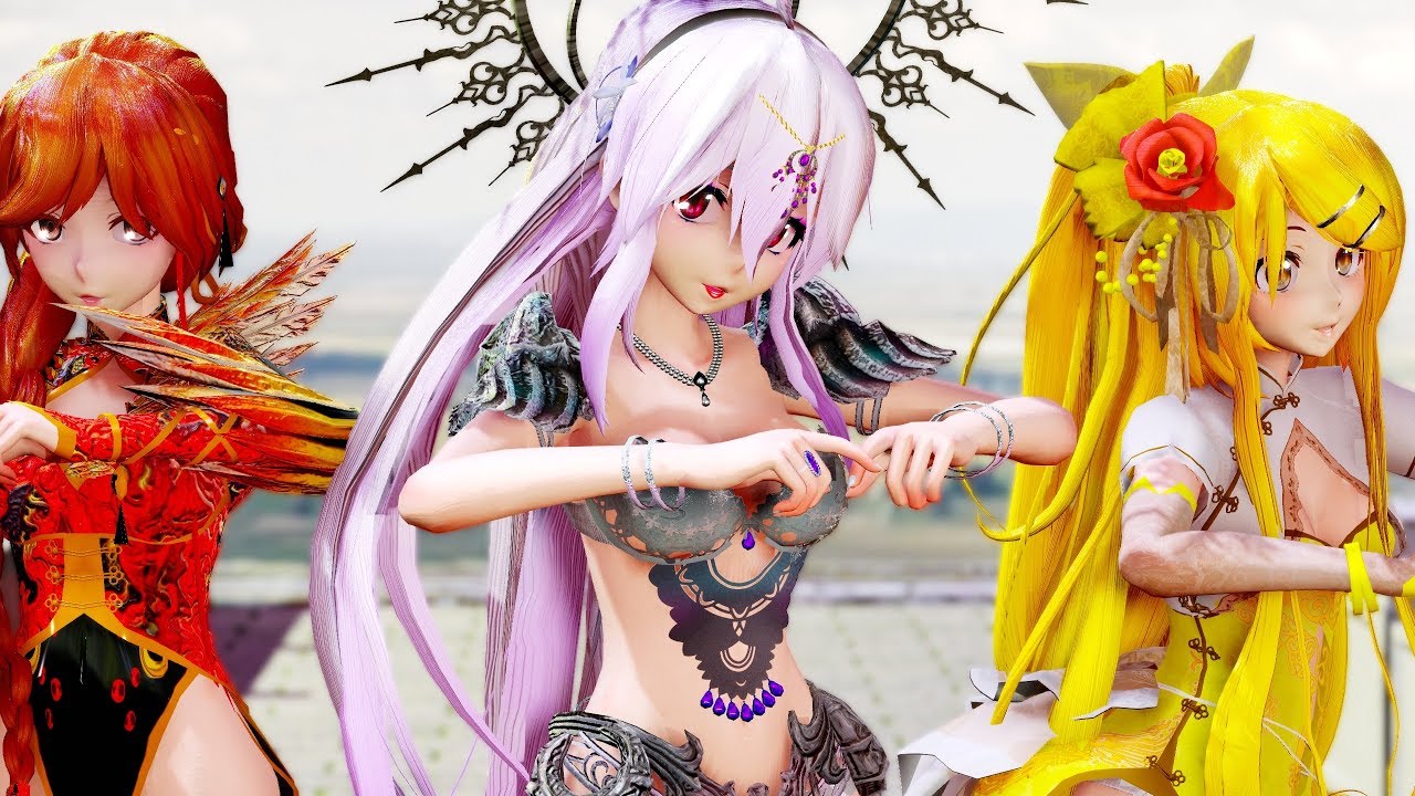 【Ray-MMD】Tda式改変ハク・リン・MEIKO「桃源恋歌」【1440p60fps】 - YouTube