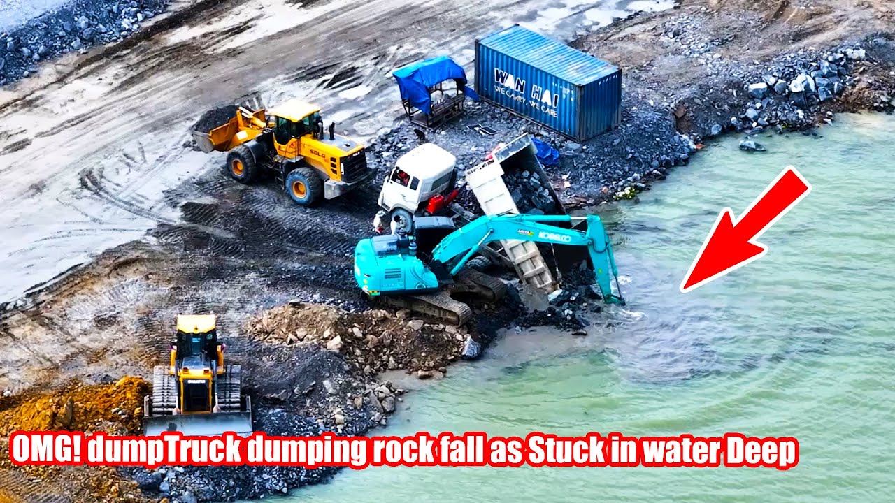 Part 317| OMG! dumptruck dumping rock falling thing as Stuck in water ...