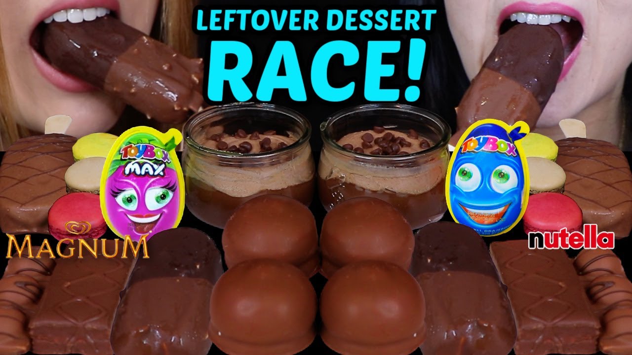 ASMR LEFTOVER DESSERT RACE! CHOCOLATE MOUSSE CUP, TOYBOX MAX EGGS ...