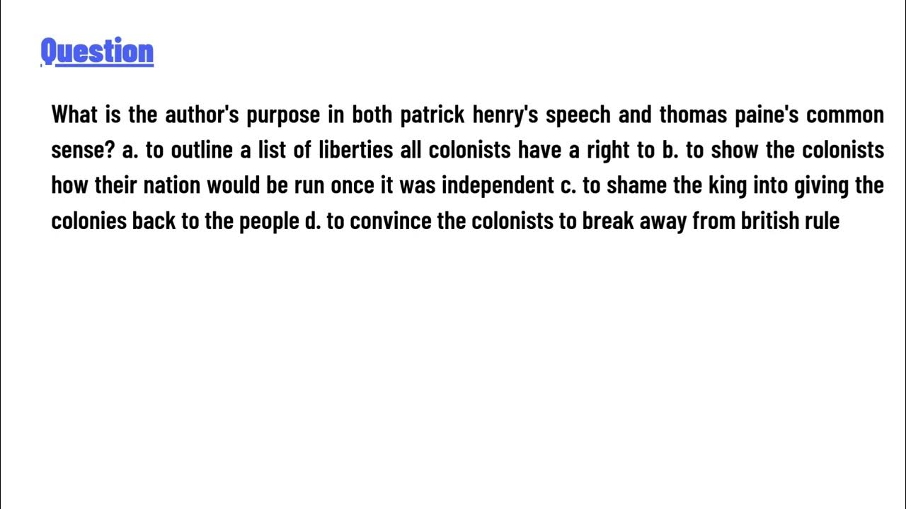 What is the author's purpose in both Patrick Henry's speech and Thomas ...