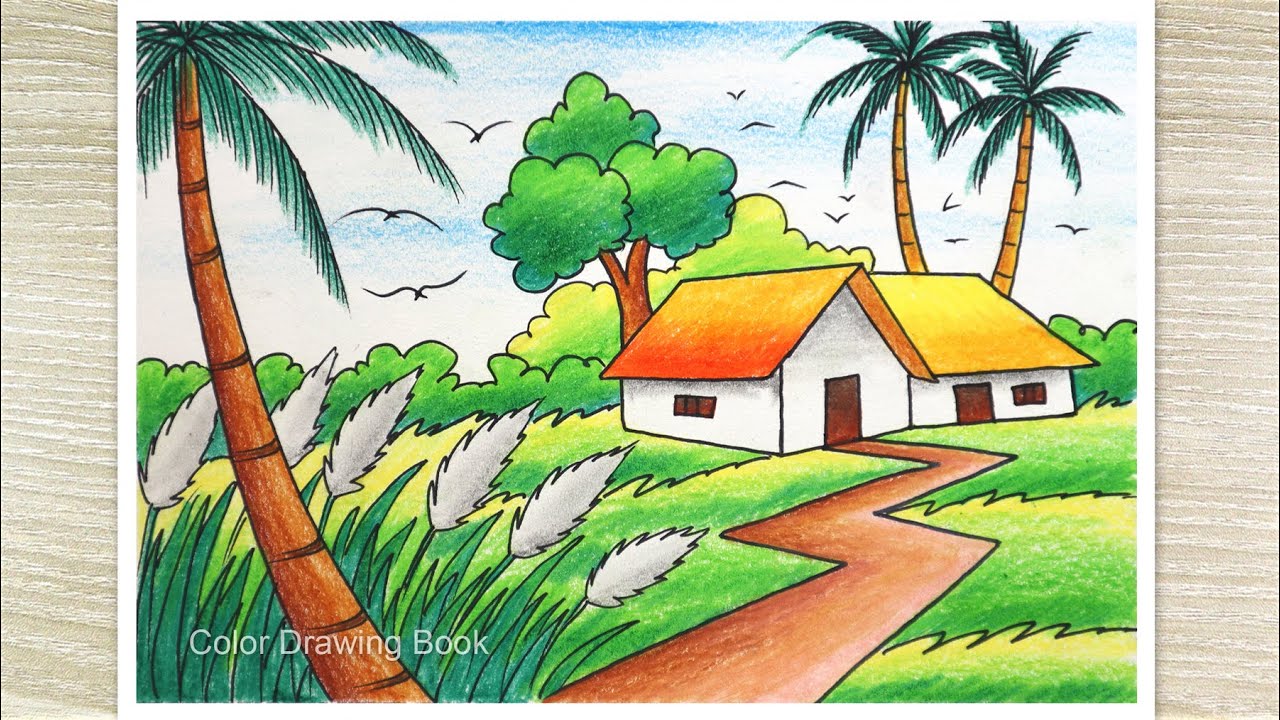 How to Draw Autumn Scenery, Easy Landscape Drawing for Beginners - YouTube