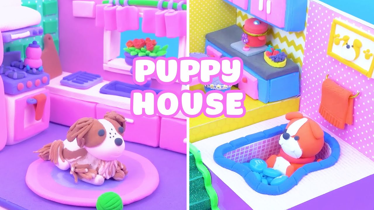 DIY Miniature Clay House 🐶🏘️ Build Amazing House For Puppy From Polymer ...