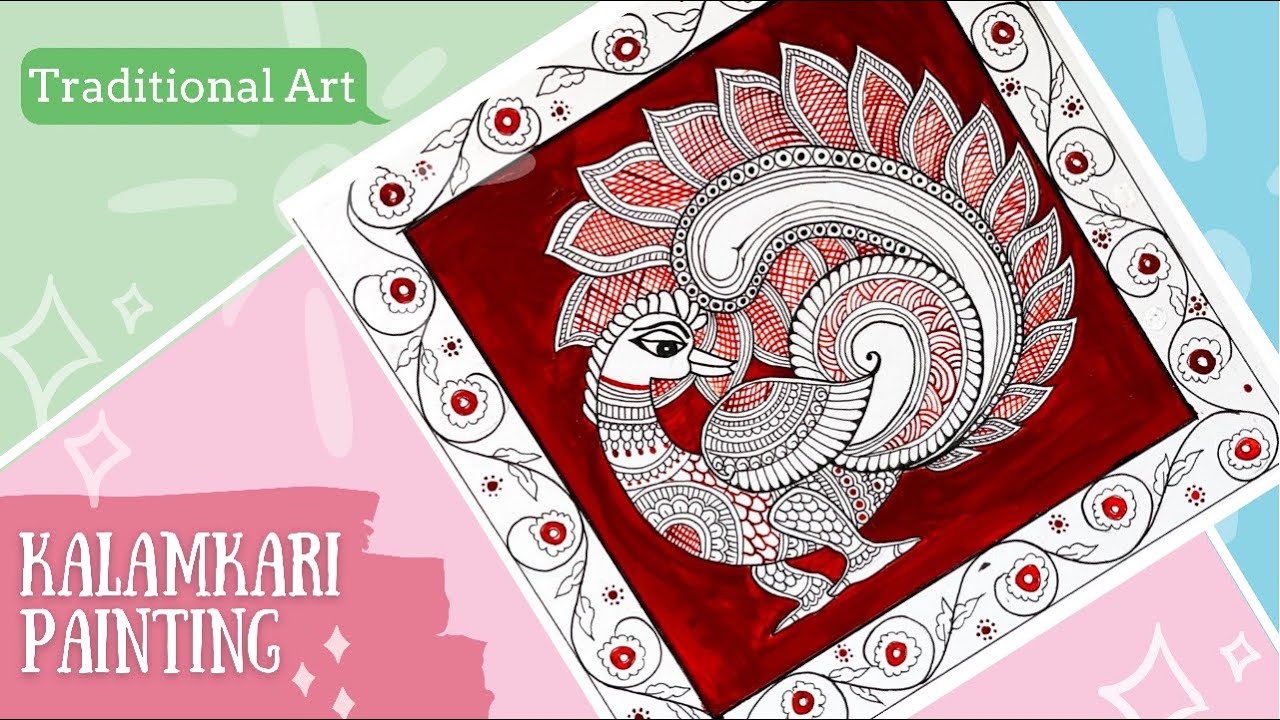 Kalamkari Painting | Step by Step Art for Beginners | Kalamkari Peacock ...
