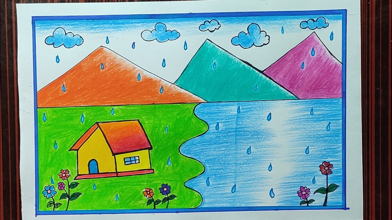 How to Draw Rainy Day Step by Step for Beginners/ Rainy Season Drawing ...