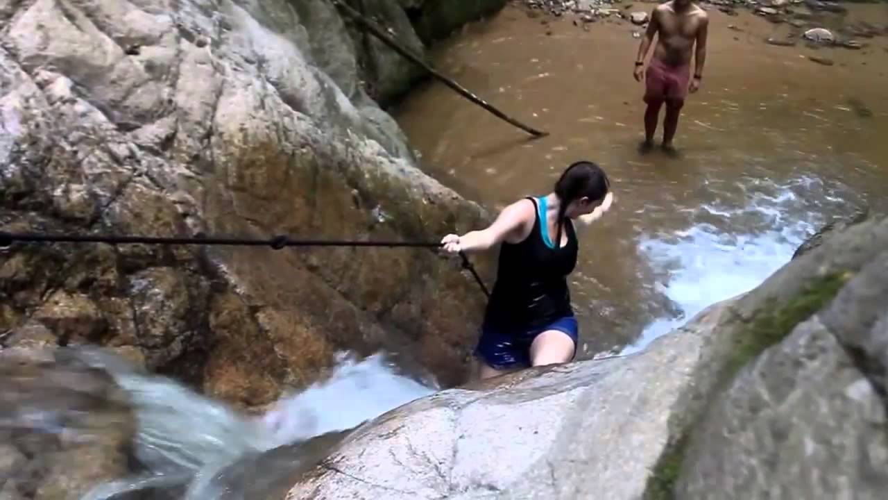 Girl fails waterfall climb - YouTube