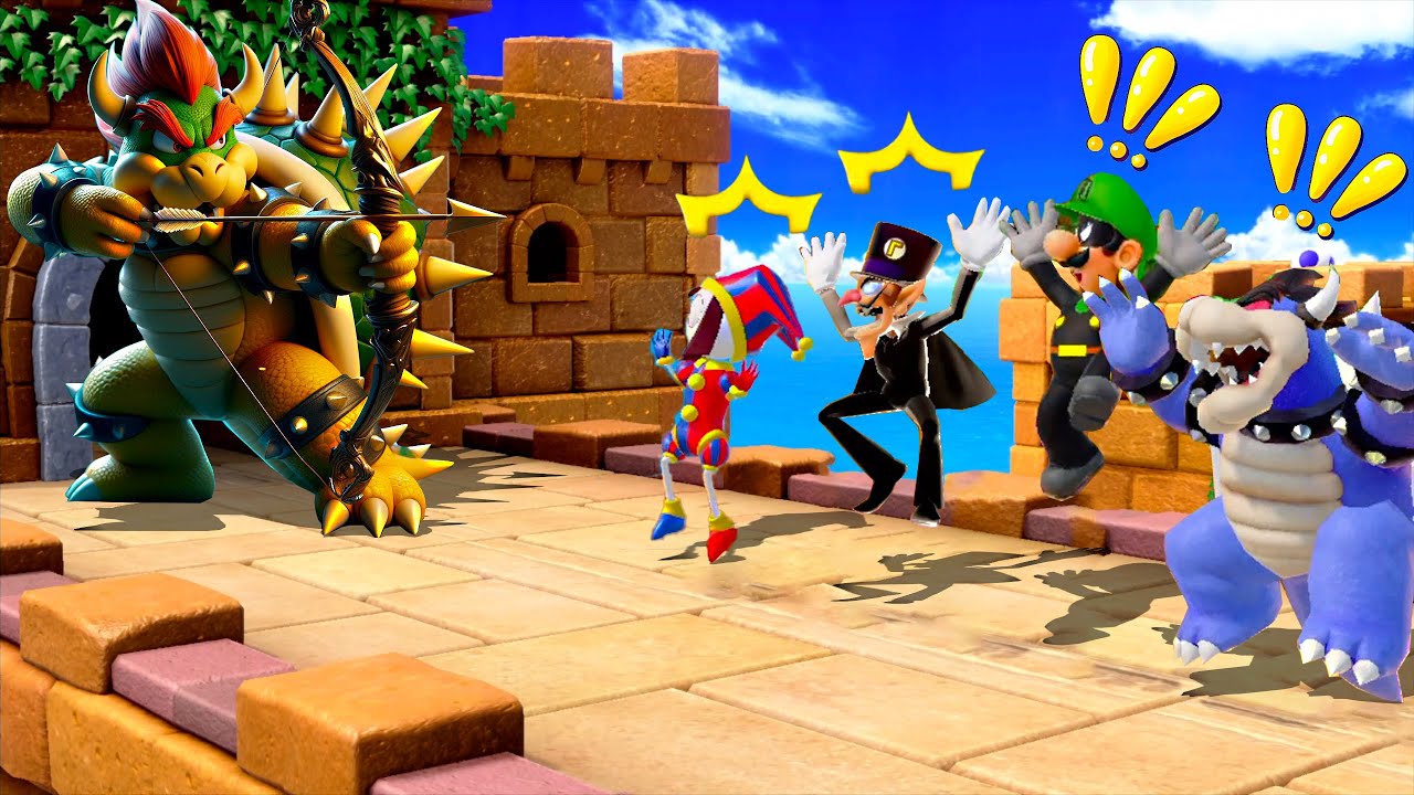 Super Mario Party Minigames Pomni vs Dark Bowser vs Mr L vs Waluigi ...