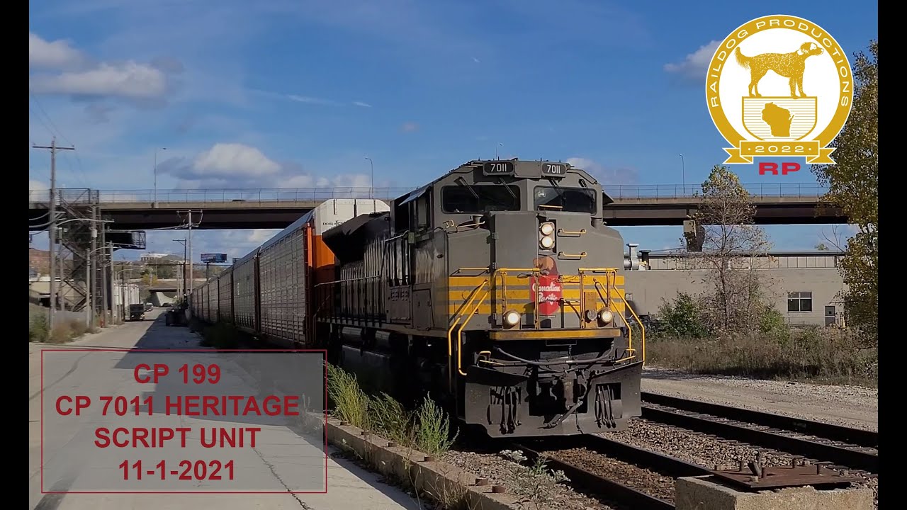 Canadian Pacific 199 Intermodal with CP 7011 Heritage Maroon & Grey Script Unit 11-1-2021 - YouTube