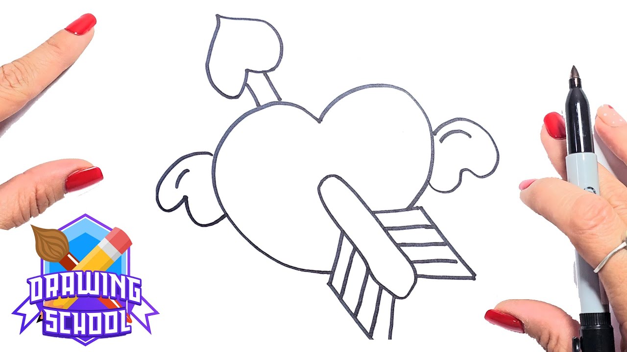 How to Draw an ARROWED HEART? 💘💖 Drawing of a HEART WITH ARROW Step by ...