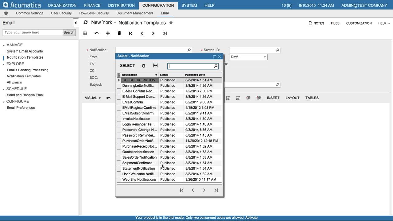 Overview of the Acumatica Email Module - YouTube
