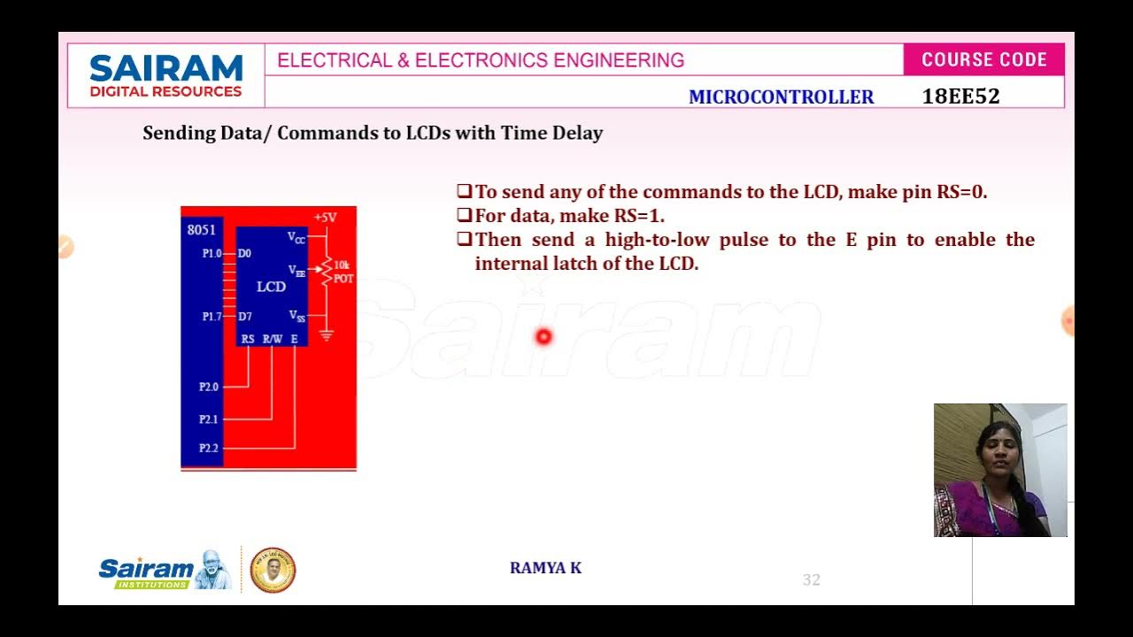 Lecture Video6 18EE52 Module 5 LCD Interfacing, Programs to send Command and Data Ramya K - YouTube
