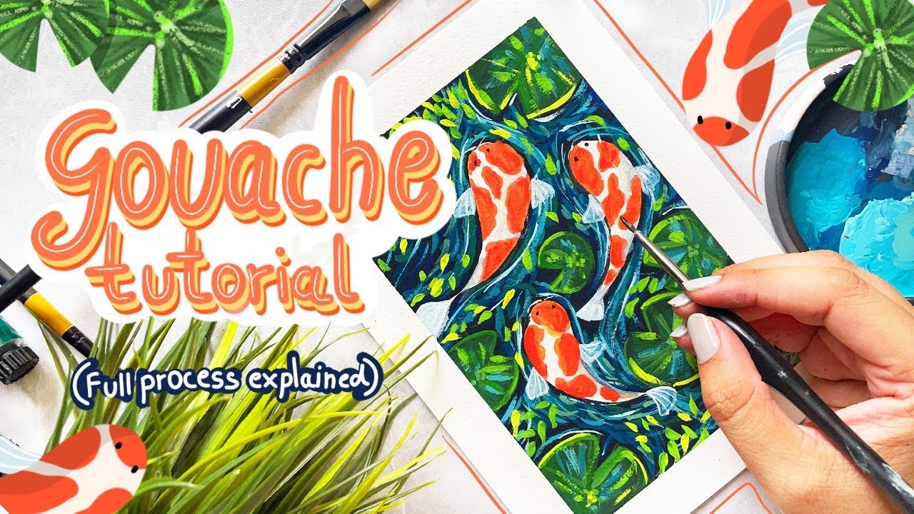 Gouache Painting Tutorial | How To Paint Koi Pond With Gouache | Step ...
