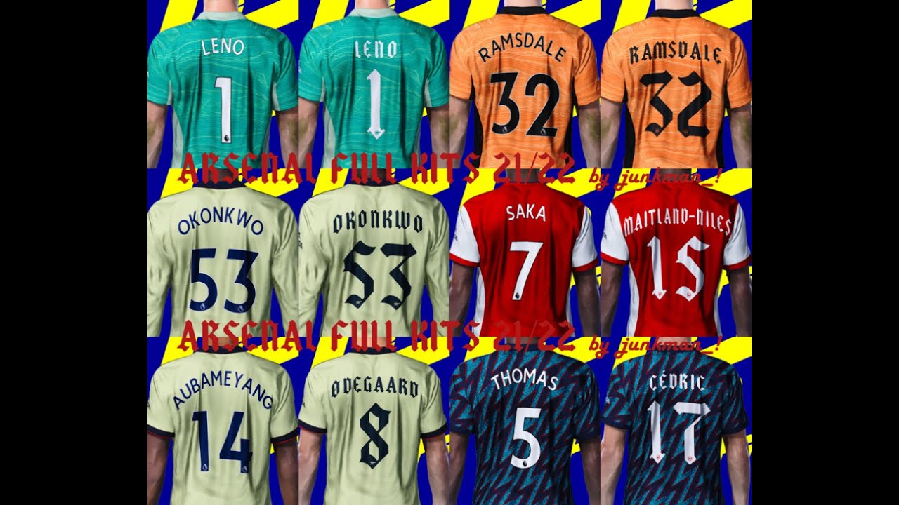 Arsenal full kits complete with cup name set font 21/22 for sider ...