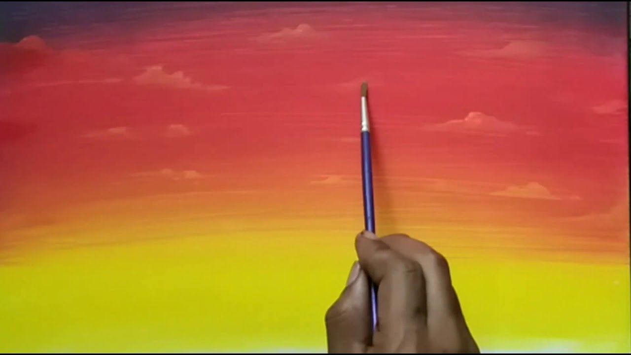 Membuat Lukisan Sunset Dengan Cat Akrilik Mudah Dan Cepat - YouTube
