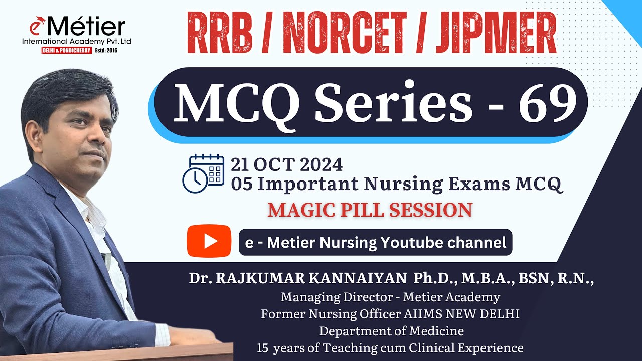 MCQ Series 69 | Magic Pills Session | RRB | NORCET | JIPMER | Nursing ...