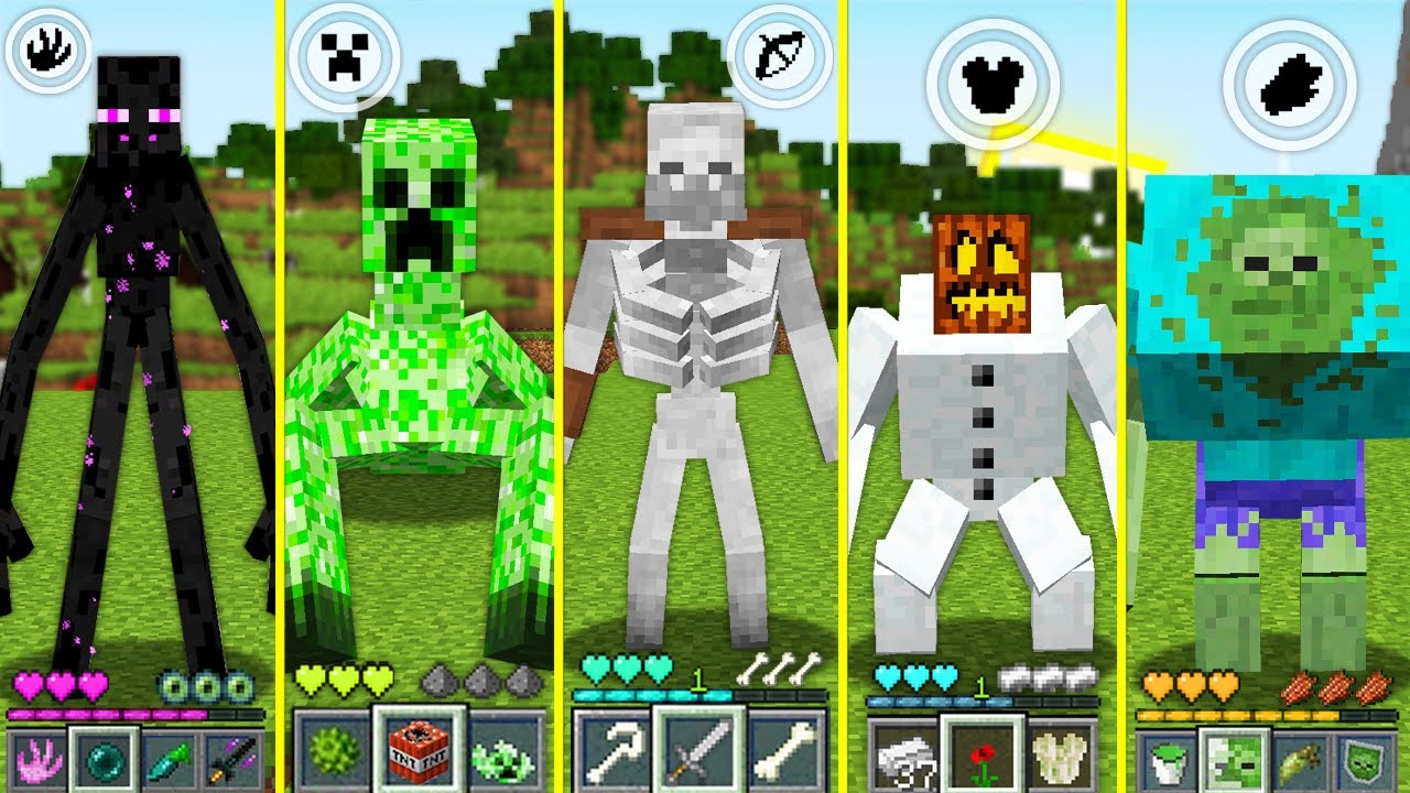Minecraft HOW TO PLAY ZOMBIE ENDERMAN CREEPER SKELETON GOLEM MUTANT ...