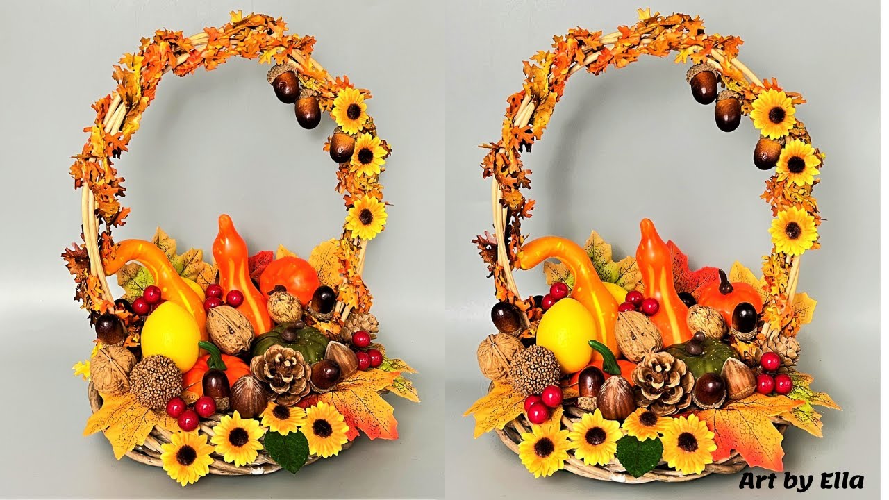 Cos din coronita de nuiele, lemn natural! Compoziție de toamna fructe ...