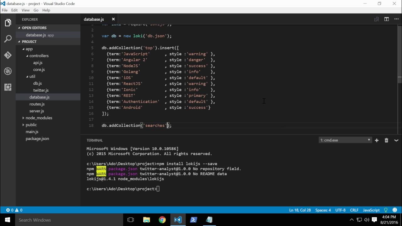 [Getting Started with Node.js] Lesson 11 Loki js In memory Database - YouTube