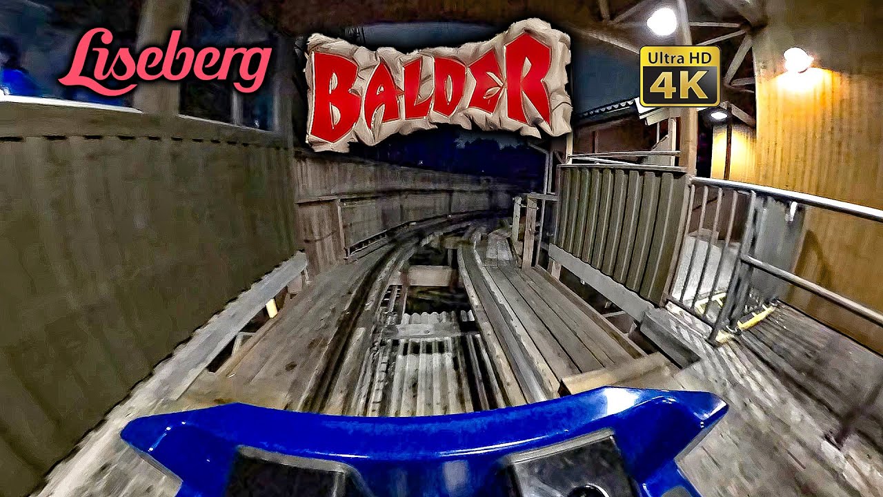 Balder Roller Coaster at Night On Ride Front Seat 4K POV Liseberg 2023 ...
