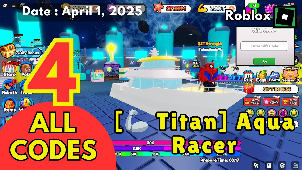 NEW Codes Work Titan Aqua Racer Roblox, April 1, 2025 - YouTube