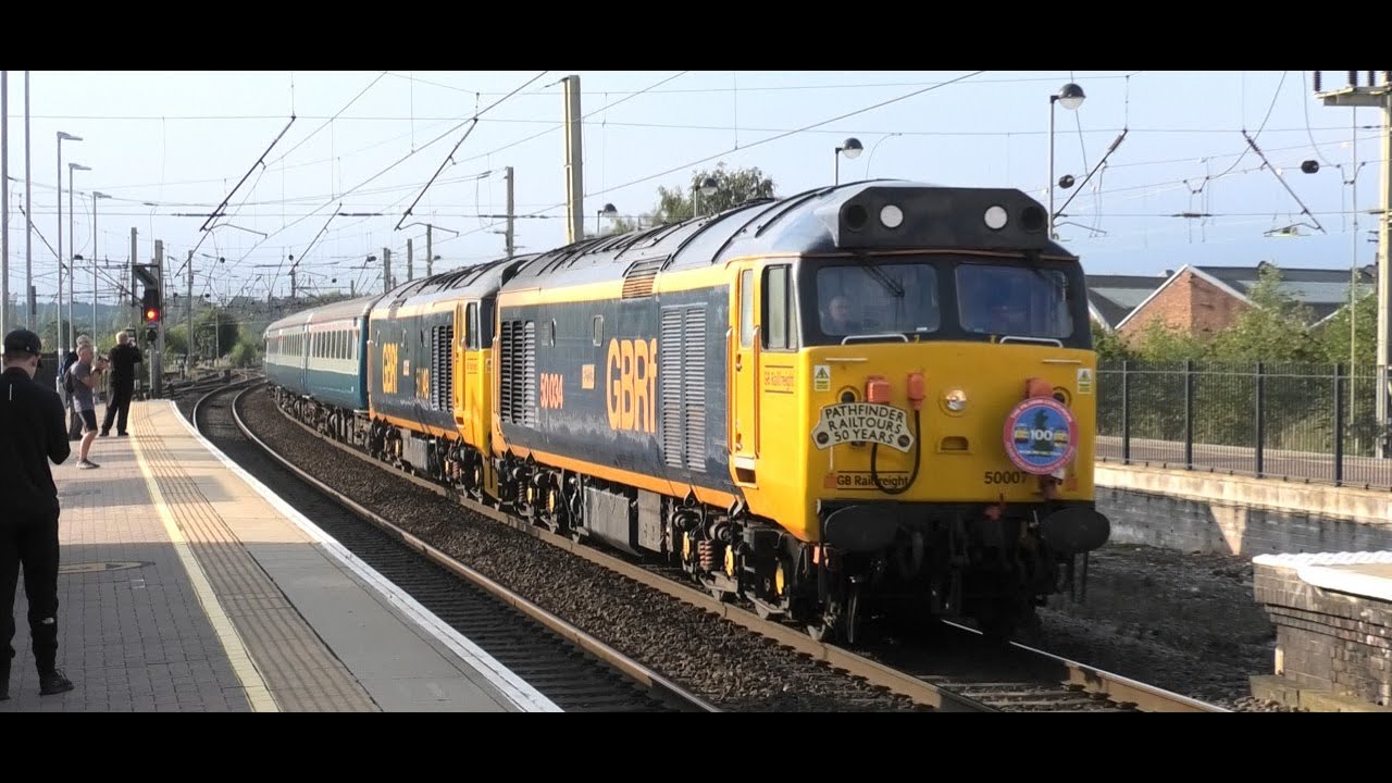 Trains at Warrington Bank Q includes Epic Class 50034/49 GBRF ...