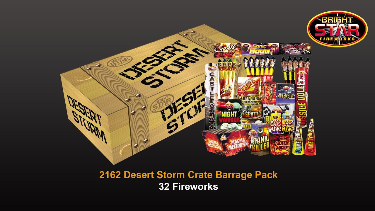 Bright Star Fireworks - 2162 Desert Storm Crate Barrage Pack - YouTube