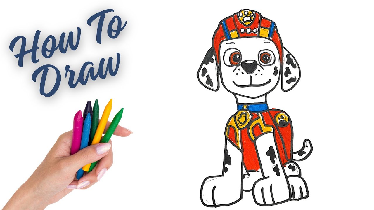 How to draw Marshall step by step | Paw Patrol Mighty movie | Easy ...
