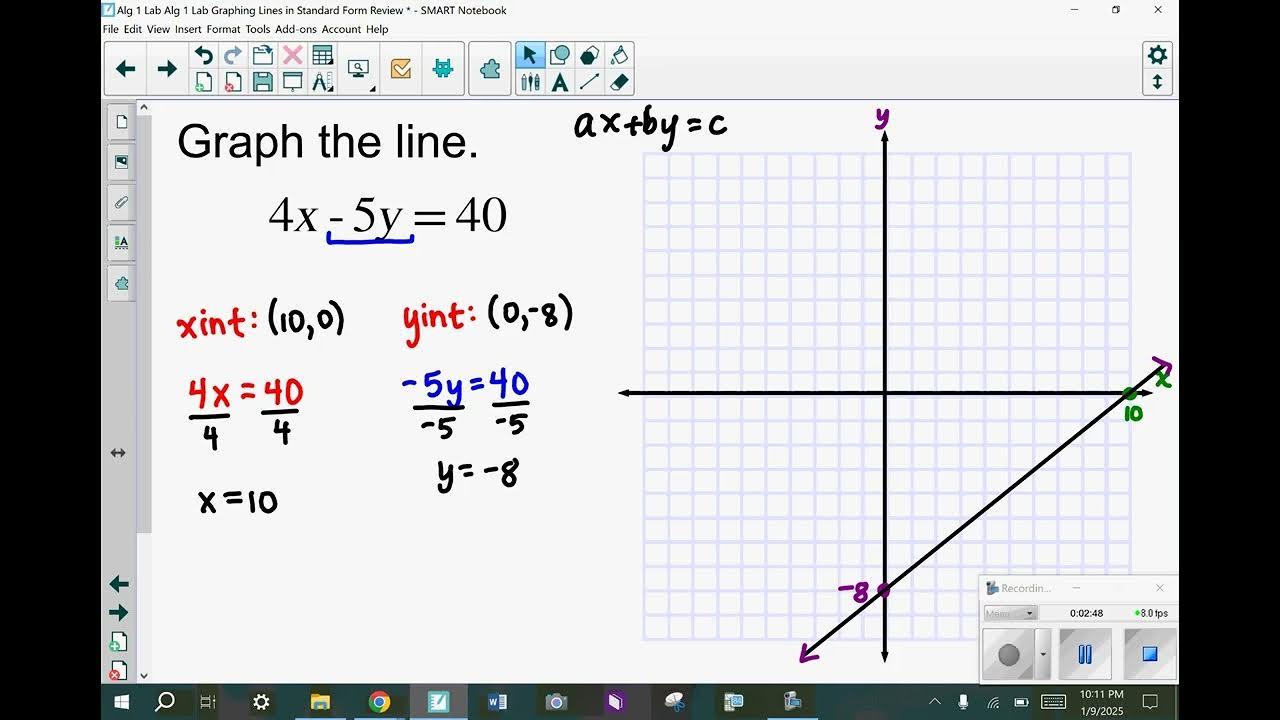 Alg 1 Lab Graphing Lines in Standard Form Review - YouTube