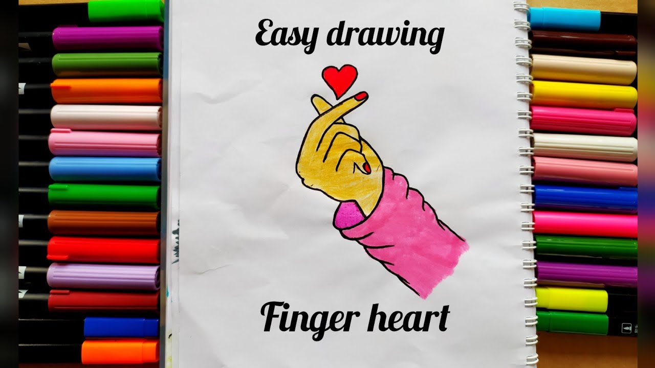 How to draw a finger heart ️ Korean finger heart 💖 easy drawing wit me🌹 ...