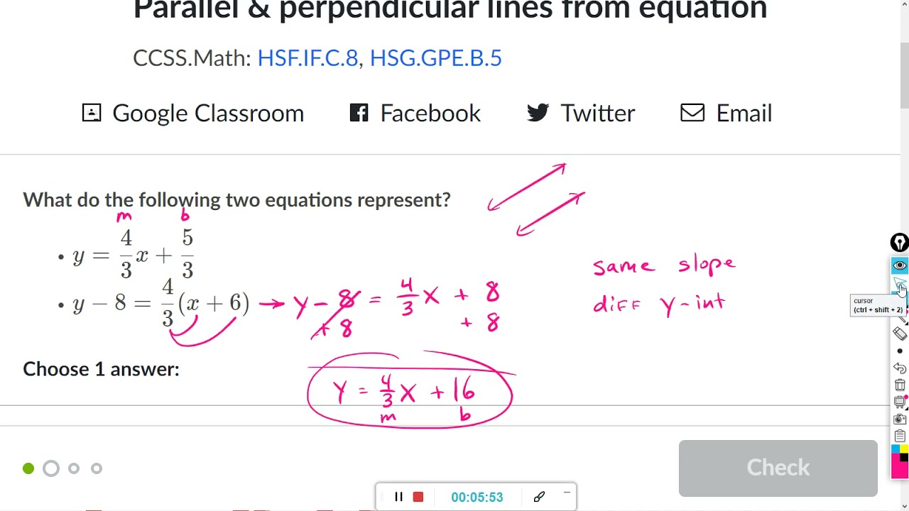 Parallel & perpendicular lines from equation : Khan Academy - YouTube