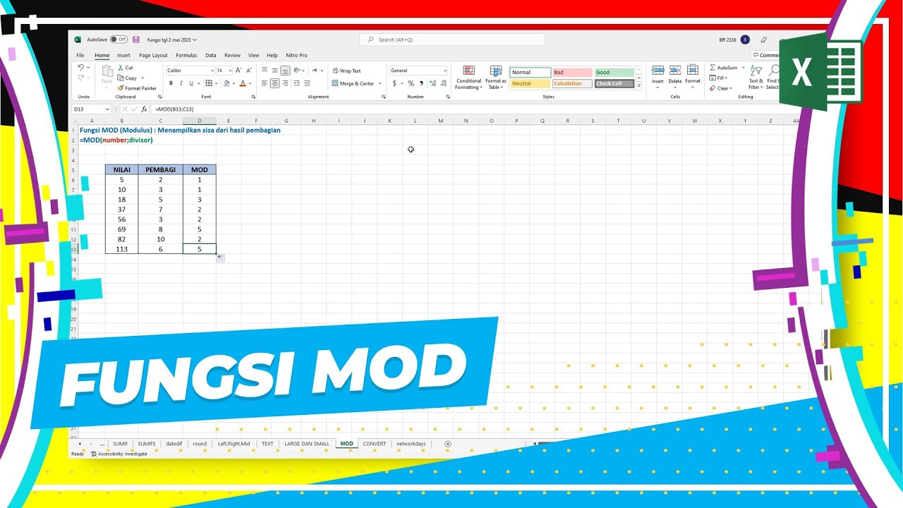 Menggunakan Fungsi MOD di Excel - YouTube