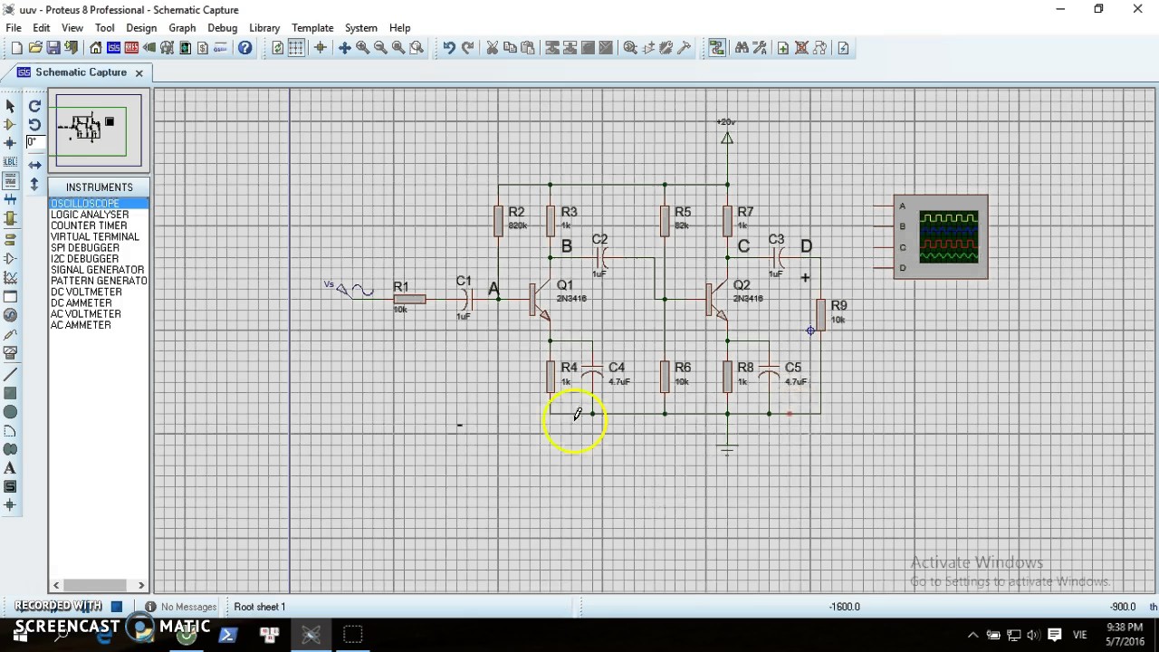 Xác định dạng sóng mạch khuếch đại đo bằng dao động ký trên proteus ...