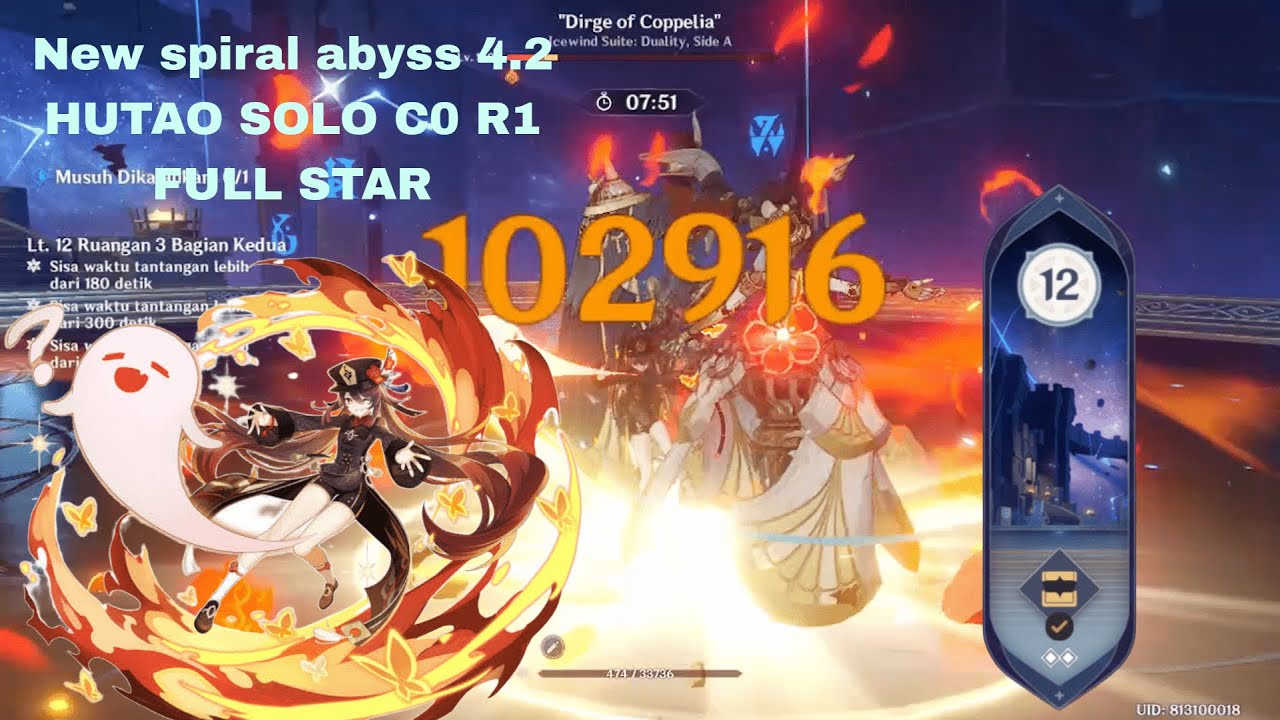 [SOLO] C0 R1 Hu tao New Spiral Abyss 4.2 Floor 12 9 Stars Genshin Impact - YouTube